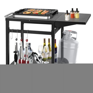 Dycanpo Portable Folding BBQ Grill Cart with Wheels, 3-Tier Outdoor ...