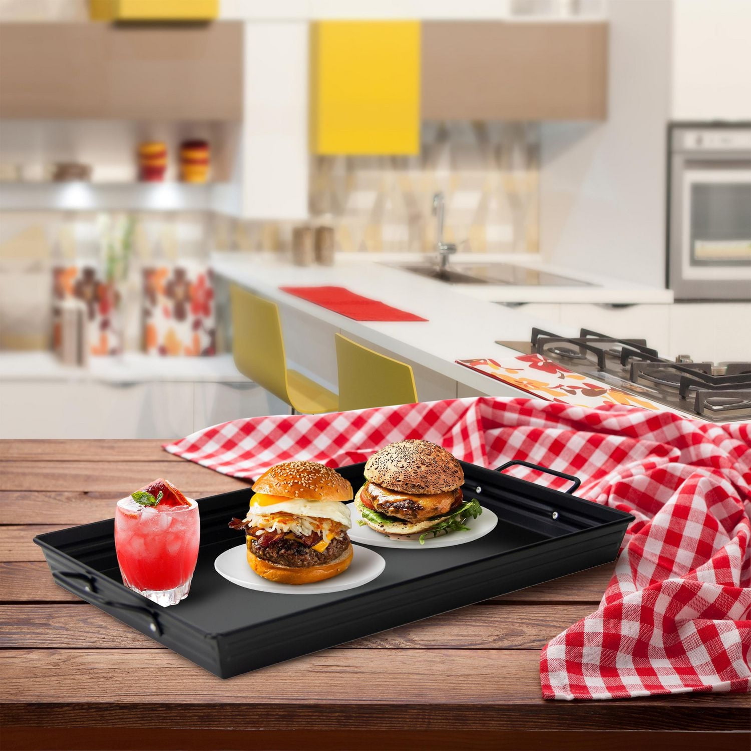 Hometrends Matte black Metal Rectangle Tray with Metal handle 21 inch W ...