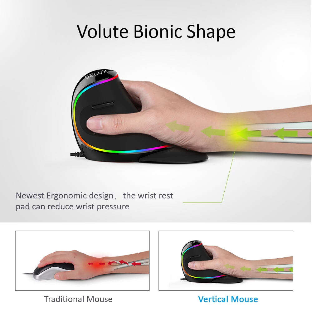 Buy DELUX M618PLUS RGB Wired Ergonomic Vertical Mouse, Large Computer ...