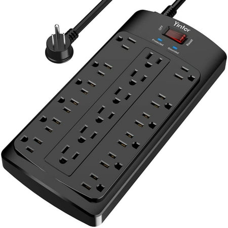 Surge Protector, 18-Outlet Power Strip, 6 Feet Flat Plug Extension Cord ...