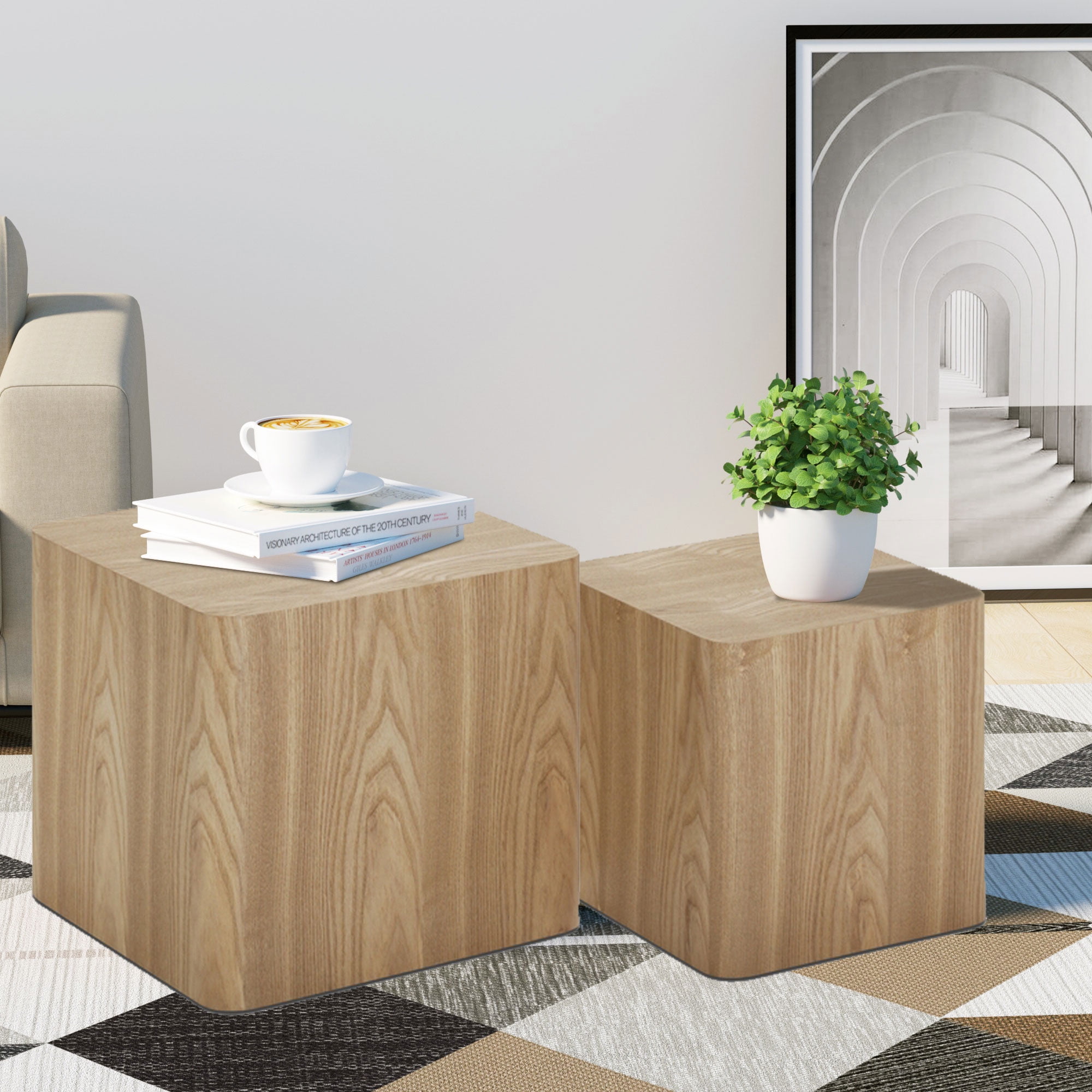 Williamspace Modern Square Coffee Table Set of 2 Nesting Table End Side ...