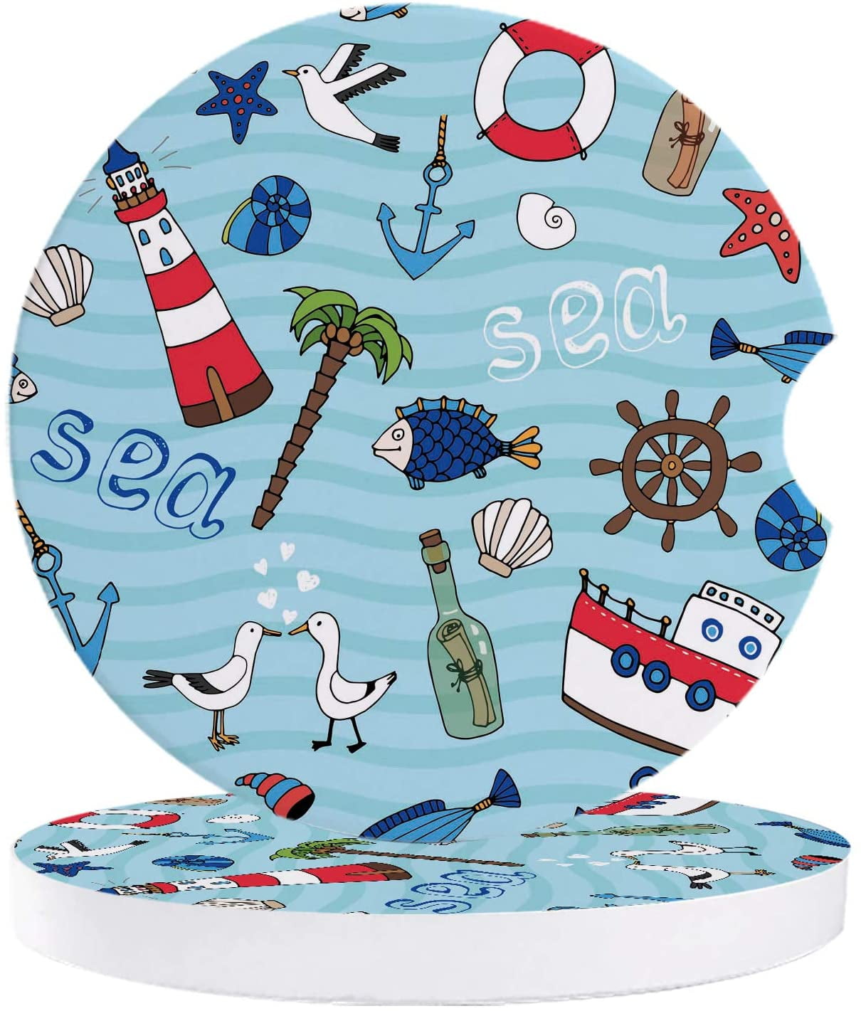 ZHANZZK Summer Cartoon Ocean Element Fish Boat Set of 6 Car Coaster for ...
