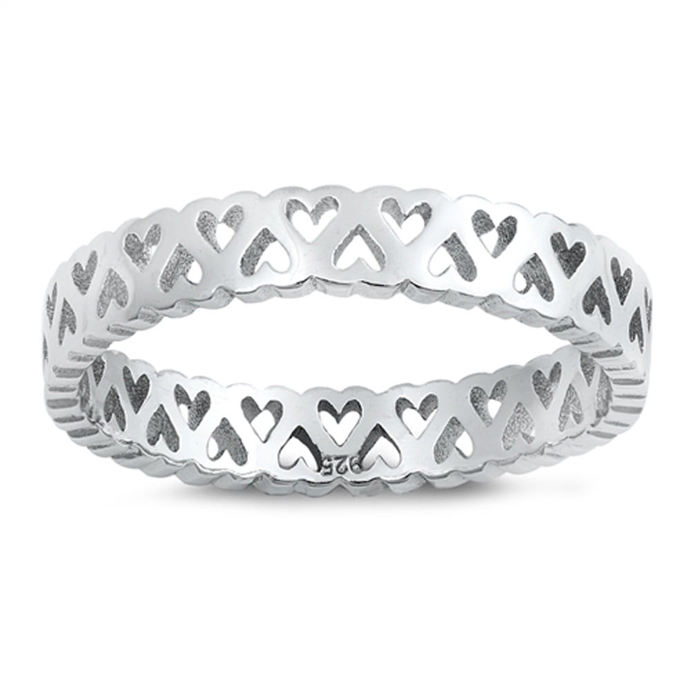 Eternity Heart Purity Promise Stacking Ring .925 Sterling Silver Band ...