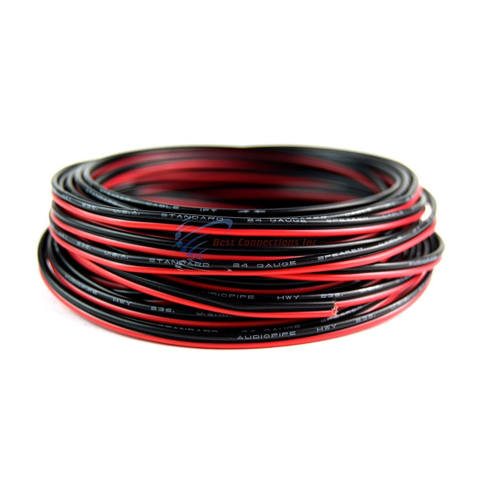 25' Ft. 24 GA Gauge Red Black Stranded 2 Conductor Speaker Wire Car ...