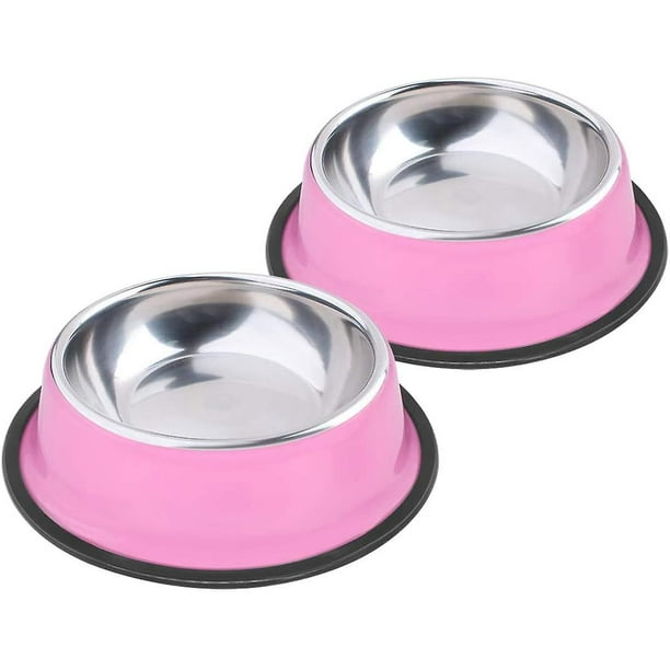 Pink Stainless Steel Melamine Dog Bowl For Small Cats And Dogs Set Of 2 ...