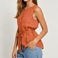 ChaoHeng Women's Summer Solid Color Sleeveless Button-Up Top Orange XXL ...