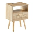 Nmkwnr 1 Drawer Rattan Nightstand End Table with Power Outlet & USB ...