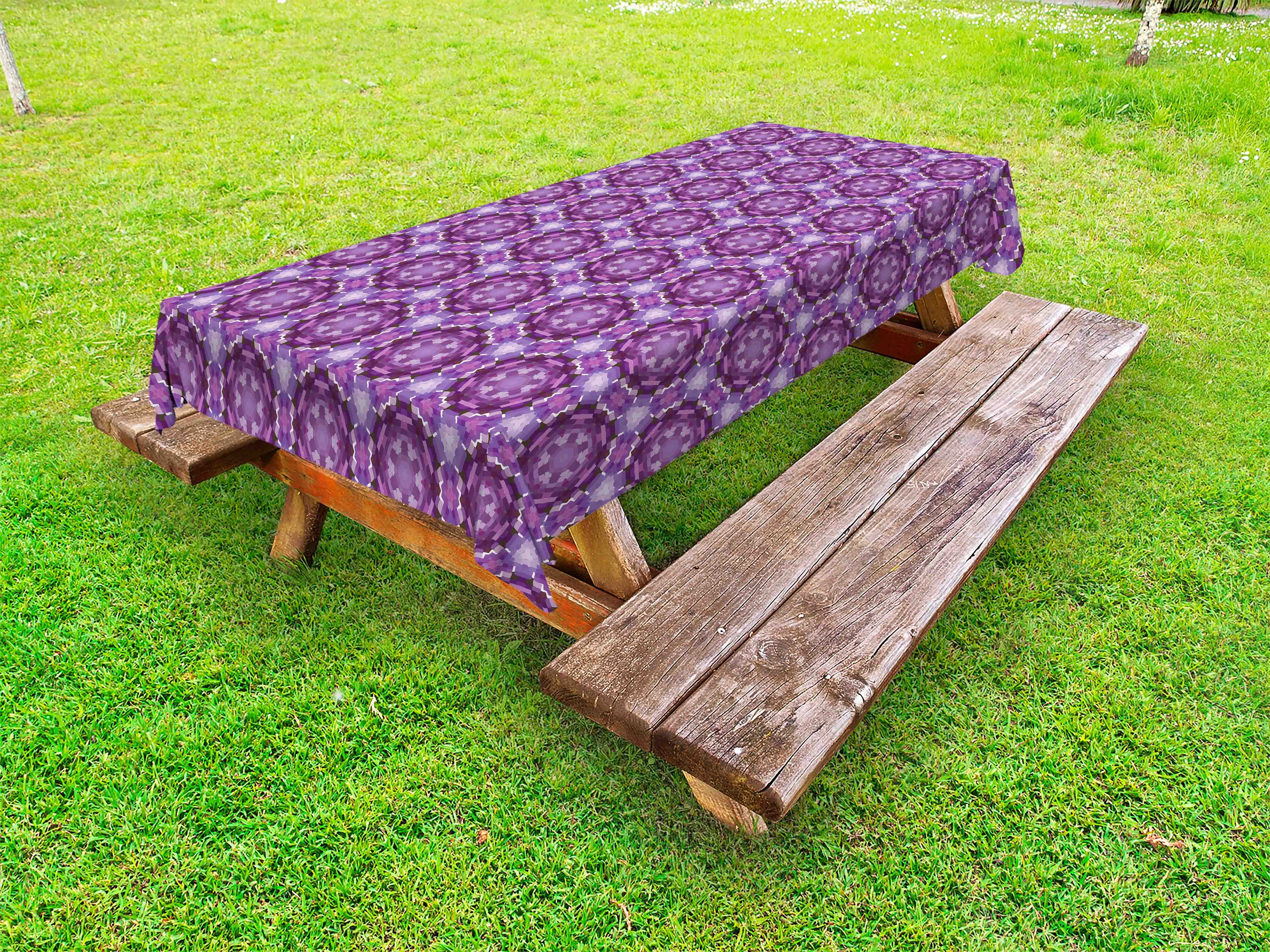 Mauve Outdoor Tablecloth, Fractal Primitive Mosaic Style Inspired ...