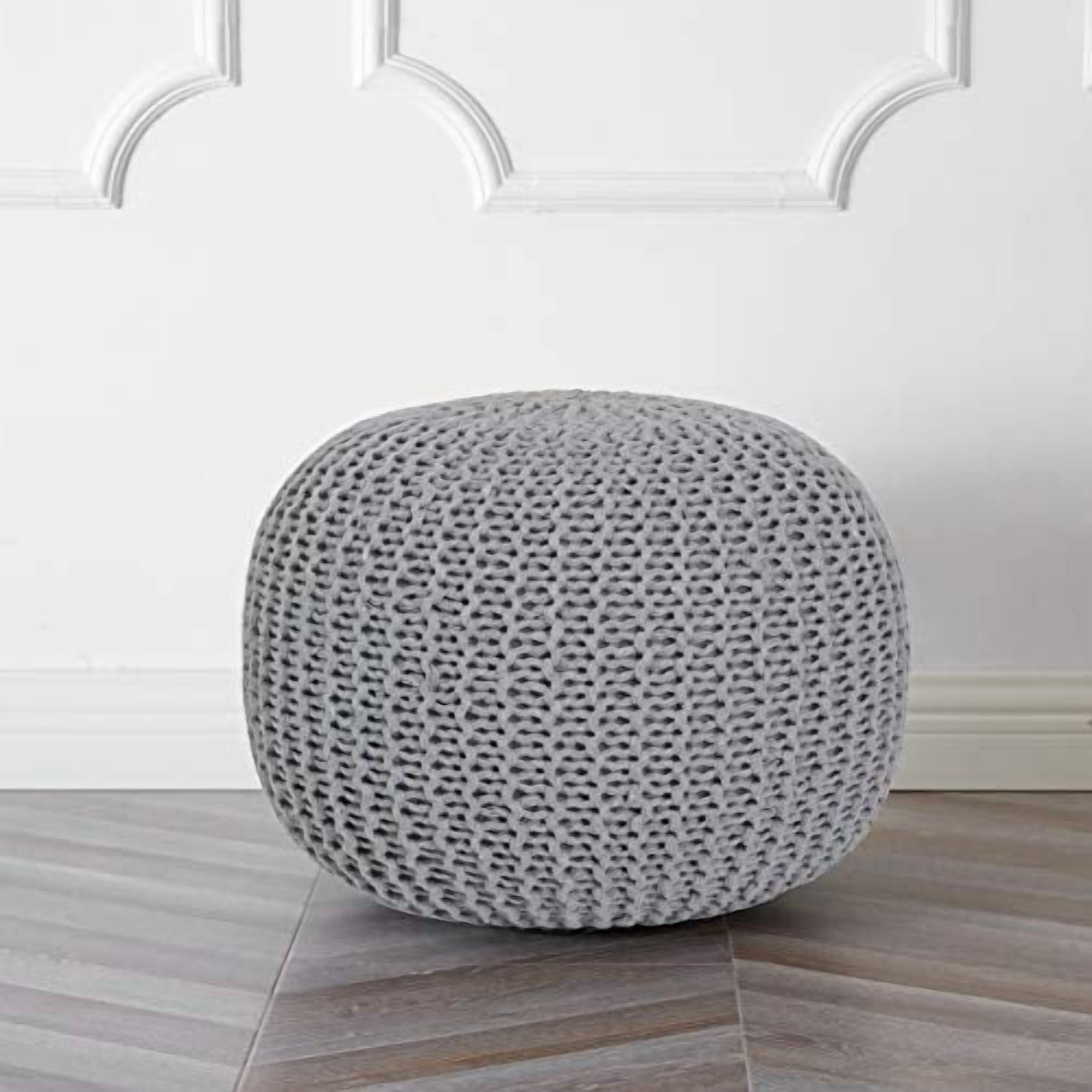 Click here for Urban Shop Round Knit Pouf  Light Grey prices
