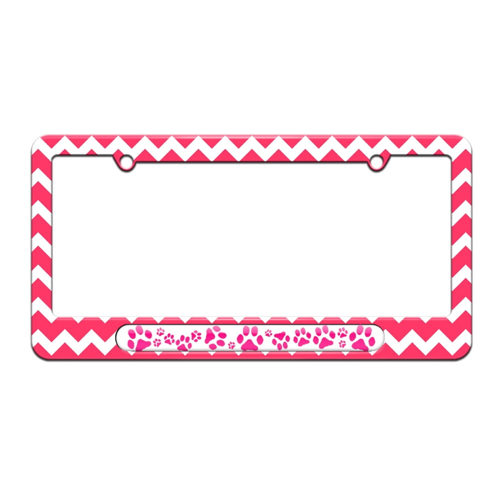 Paw Prints - Hot Pink - License Plate Tag Frame - Pink Chevrons Design ...