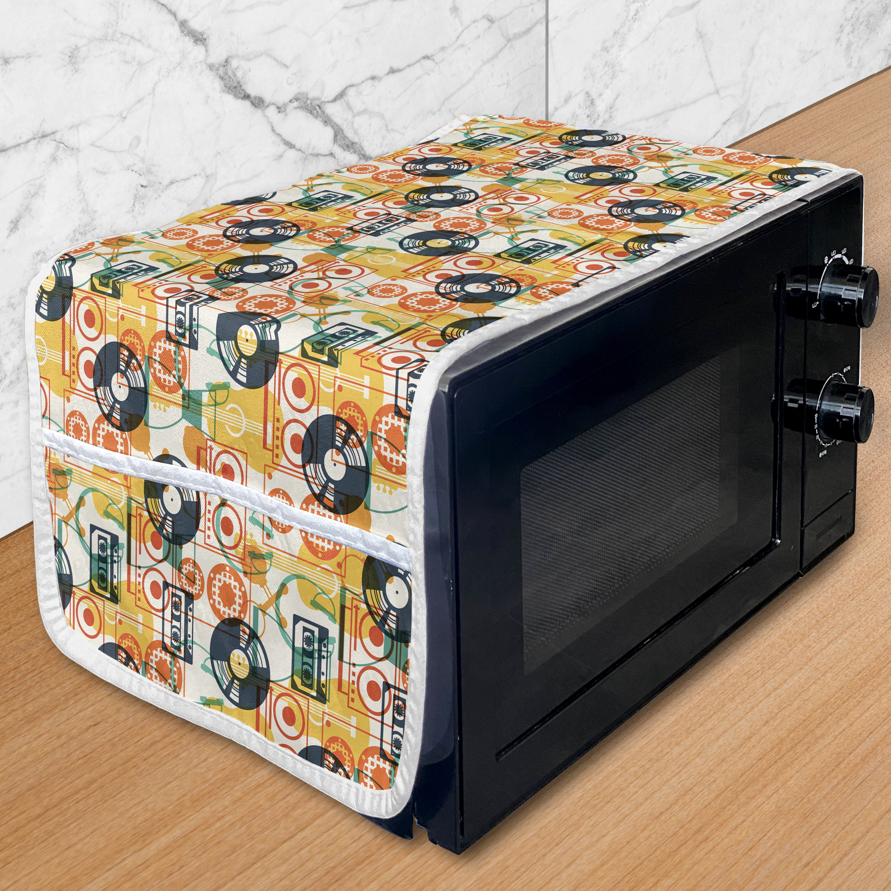 Music Microwave Oven Cover, Pattern with Musical Instruments in Flat ...