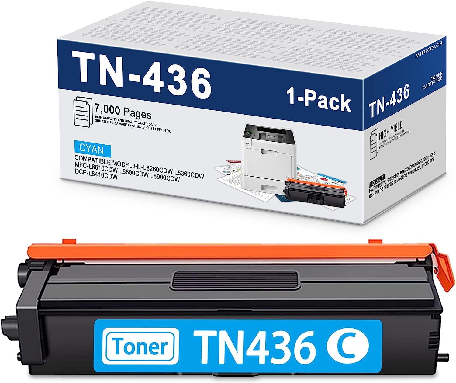 TN436C TN436 Toner Cartridge 1 Pack: Super High Yield TN 436 Cyan Toner ...