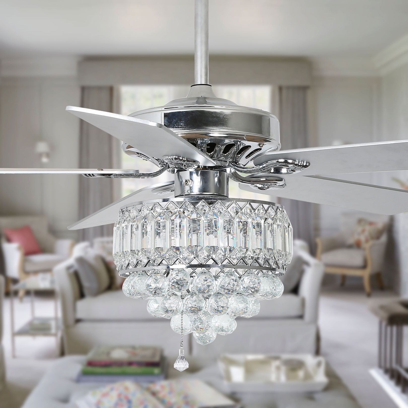 Oaks Aura 52 inch Crystal Ceiling Fan with Remote Reversible Blades 3 ...
