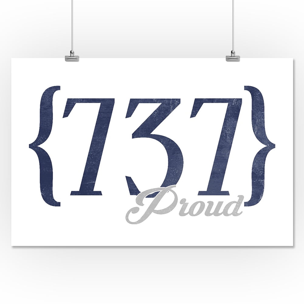 Austin, Texas - 737 Area Code (Blue) - Lantern Press Artwork (16x24 ...
