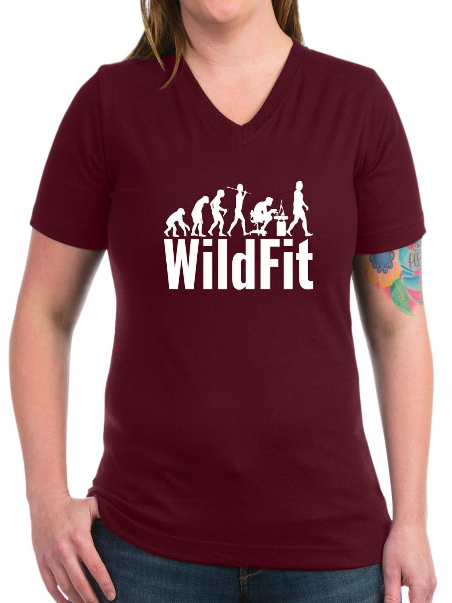 CafePress - Wildfit E.Logo White T Shirt - Women's V-Neck Dark T-Shirt ...