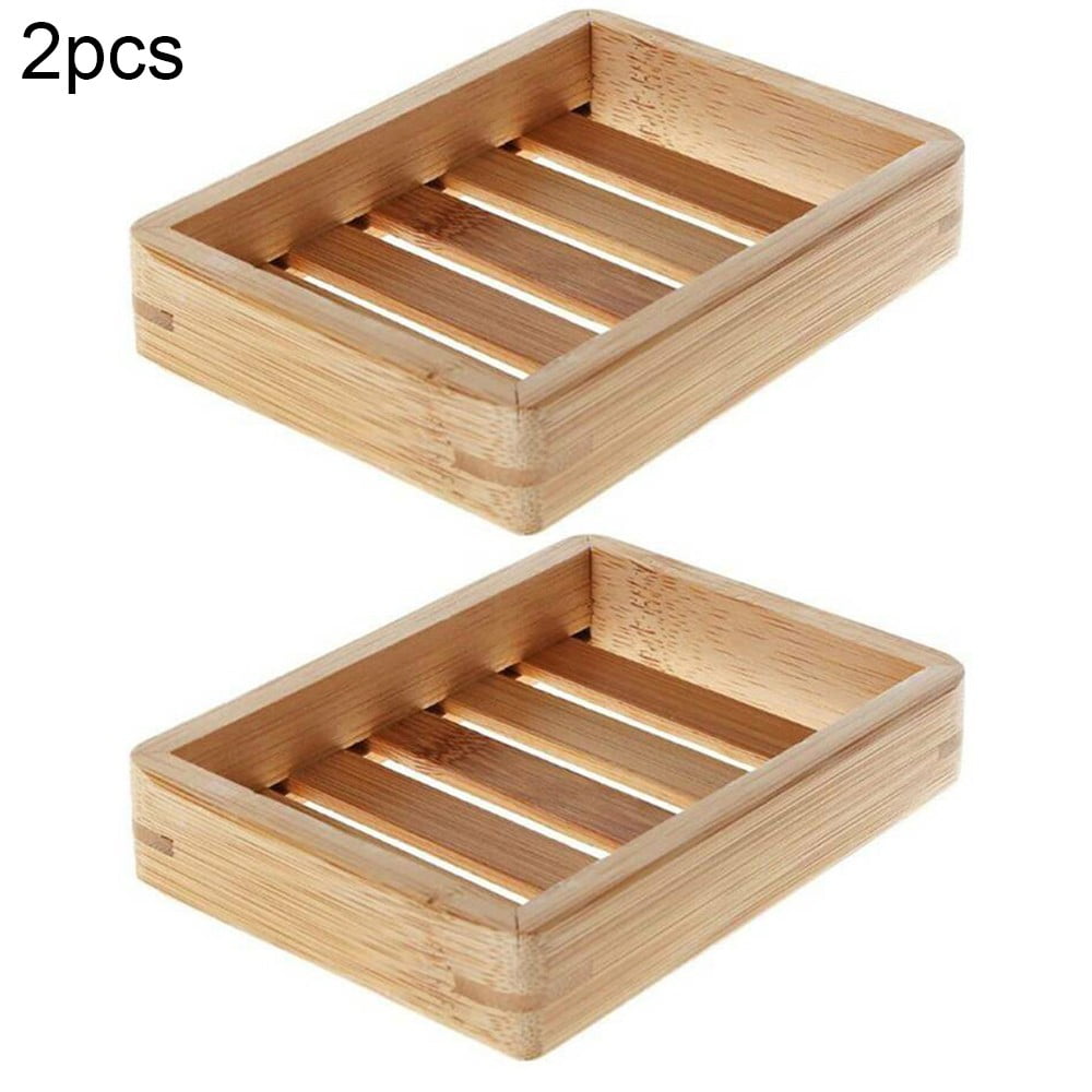 Cogfs 2XNatural Wooden Bamboo Soap Dish Tray Holder Storage Soap Rack ...