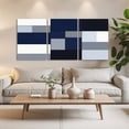 Black Blue Patchwork Canvas Wall Art 3 Panels, Abstract Geometric Art ...