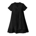 Ahabrexf Short Sleeve Midi Dress for Women V-Neck A-Line Mid-Waist ...