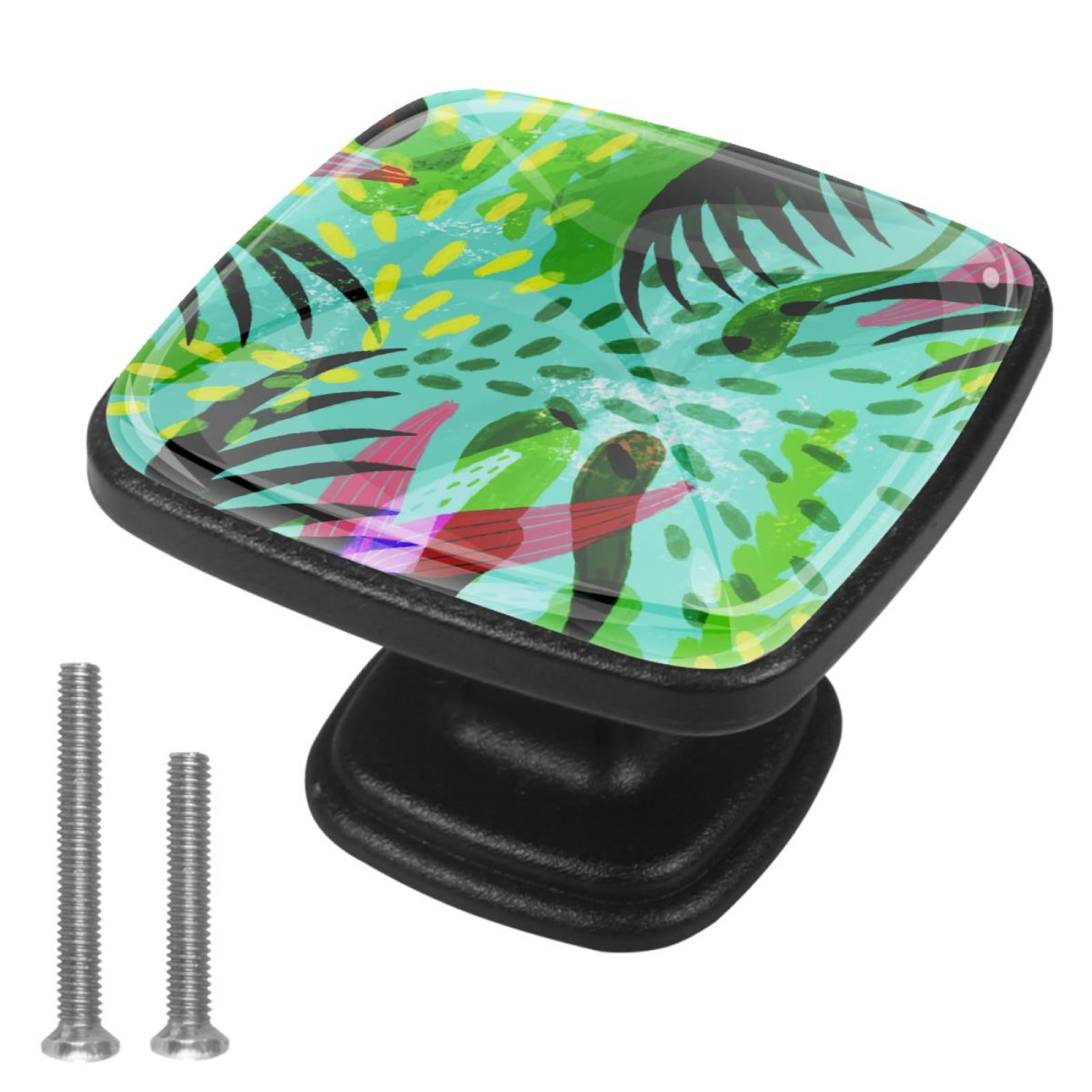 4 Pcs Cabinet Handle Drawer Pulls Tropical Leaf Green Knobs with Screws ...