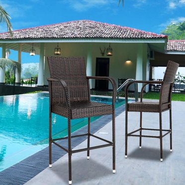 Outdoor Wicker Bar Stools, Set of 2, Brown - Walmart.com