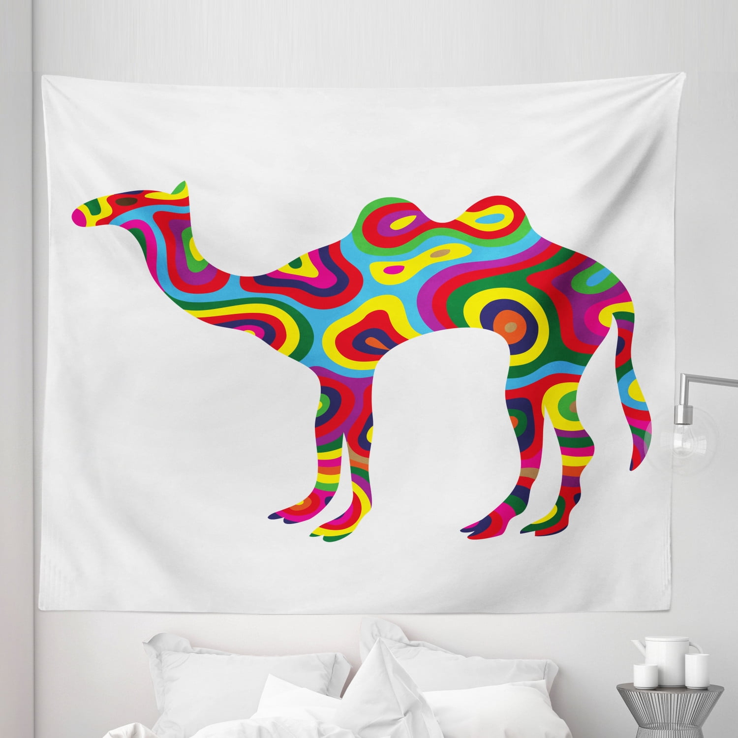Trippy Tapestry, Colorful Featured Camel Abstract Trippy Shapes and ...