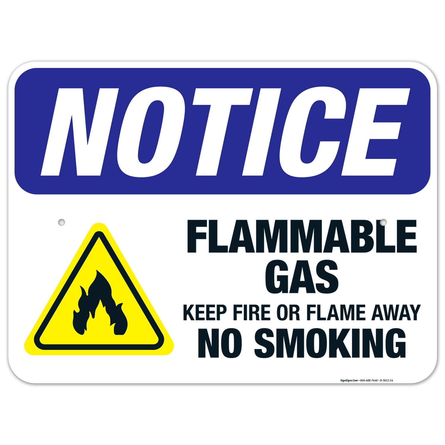 Flammable Gas - Keep Fire Or Flame Away, No Smoking Sign, OSHA Notice ...