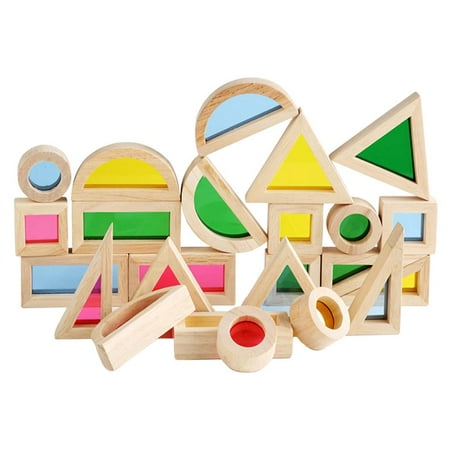24 Pieces Geometry Wooden Blocks for Kids Toddler Preschool Colorful ...