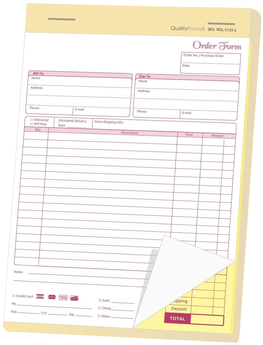 NCR Carbonless Order Forms, Bound Wraparound Cover, White/Canary, 50 ...