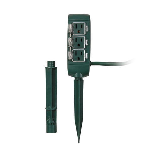 3 Outlet Outdoor Garden Power Stake with Weather-Resistant Covers ...