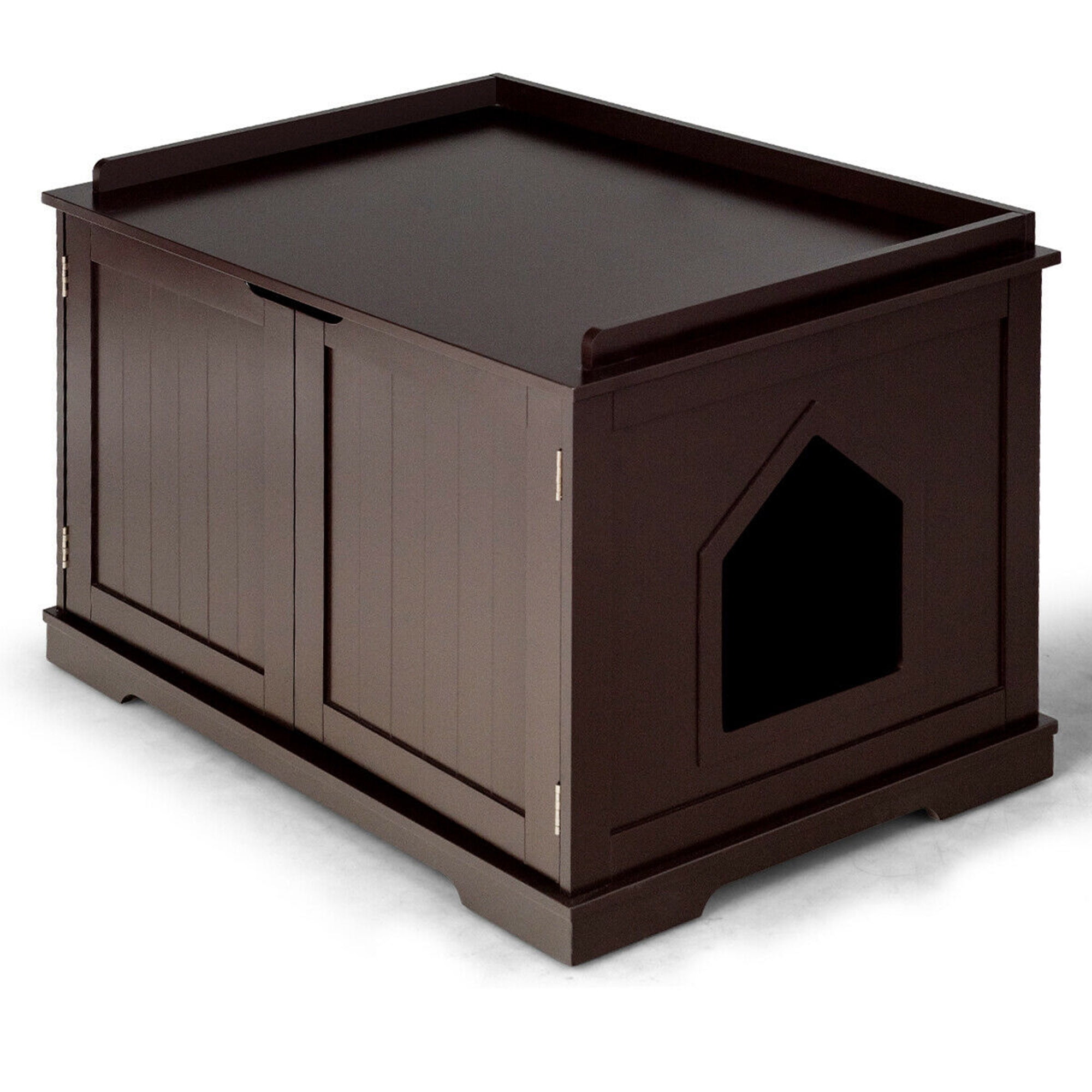 Gymax Cat Litter Box Side table Washroom Storage Bench Wooden Enclosure ...