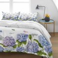 4 Piece Duvet Cover Set Cal king, Floral Hydrangea Green Leaf Soft ...