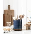 360° Rotating Large Ceramic Utensil Holder with Wooden Base, Extra Tall ...