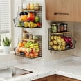 3 Pack Fruit Basket for Kitchen with Wood Lid - Counter&Wall Mounted ...