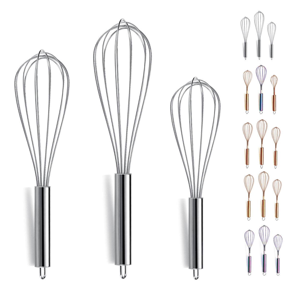 ReaNea Whisk Set Pack of 3 Stainless Steel 8" 10" 12" Whisks for ...