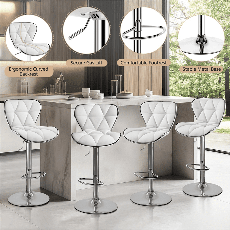 Alden Design Adjustable Midback Faux Leather Bar Stool Set of 2 White