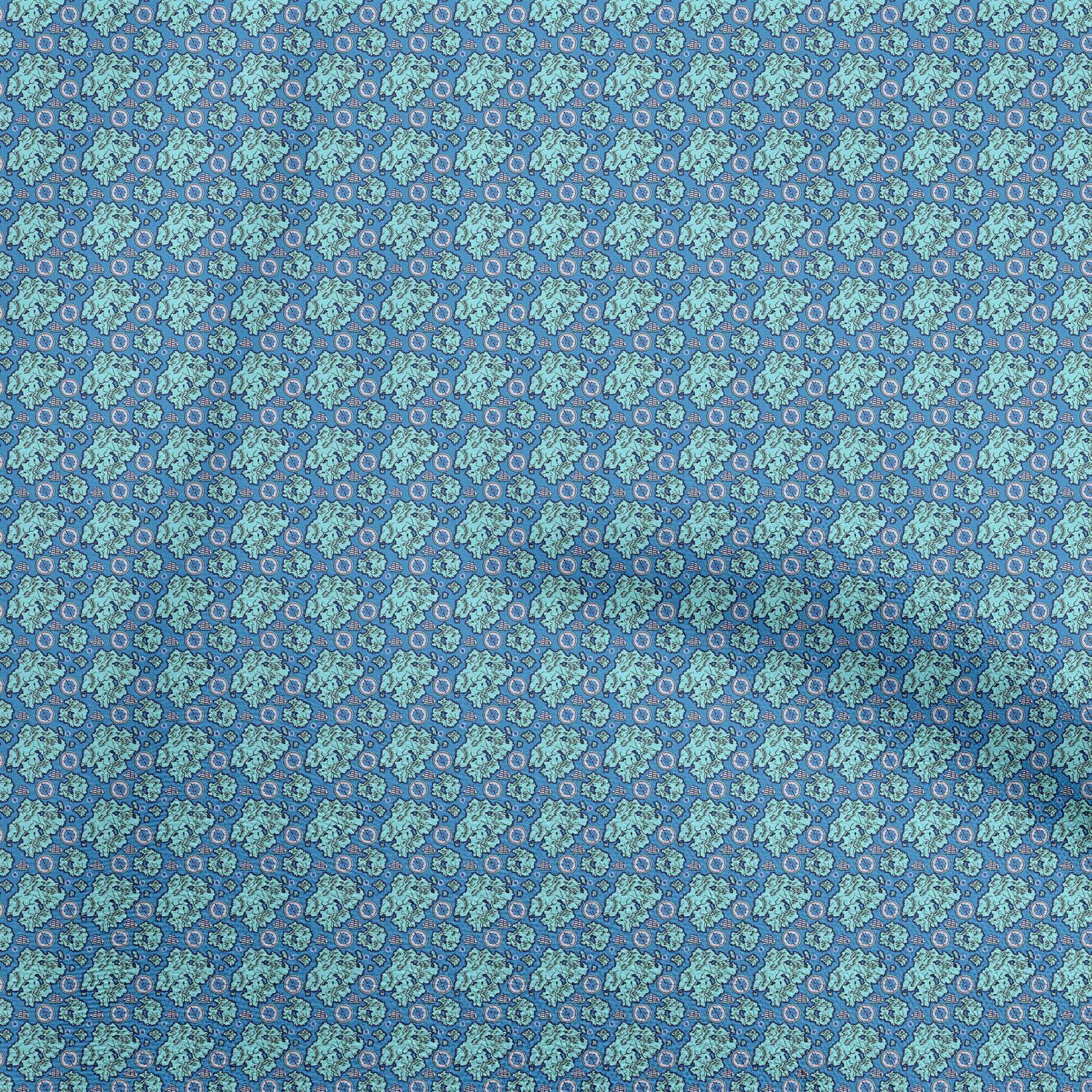 oneOone Silk Tabby Medium Blue Fabric Retro Map Sewing Material Print ...