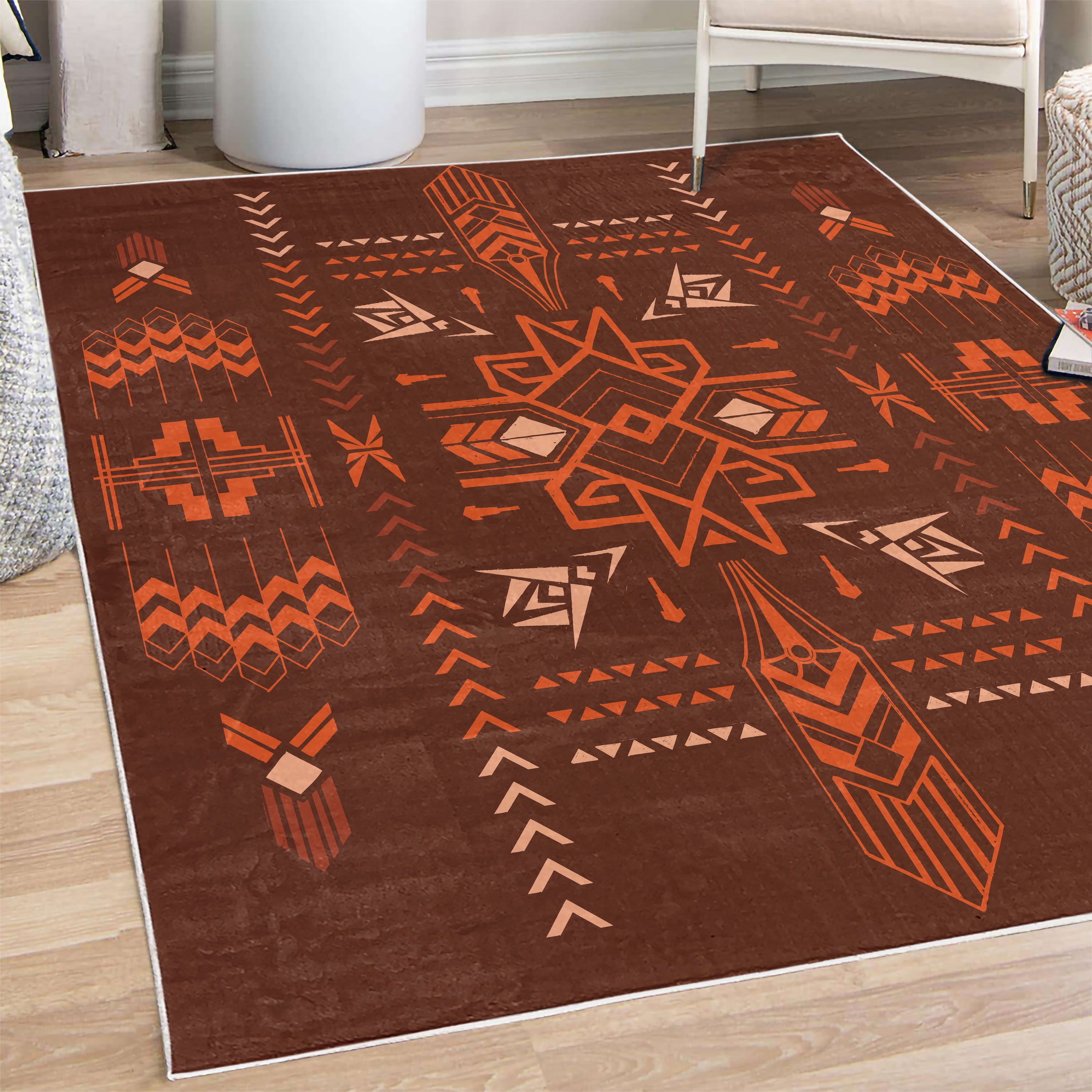 Geometric Decorative Rug, Tribal Hand Drawn Vintage Aztec Background in ...