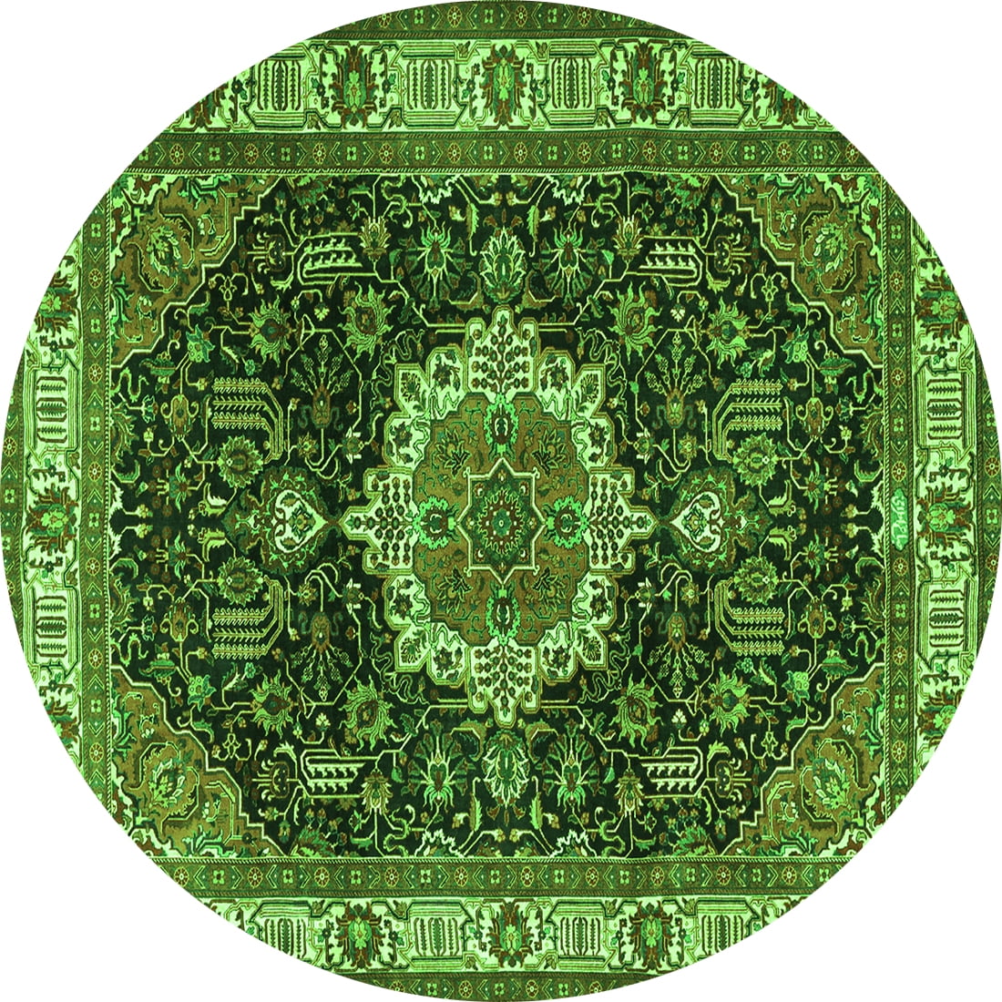 Ahgly Company Indoor Round Medallion Green Traditional Area Rugs, 5 ...