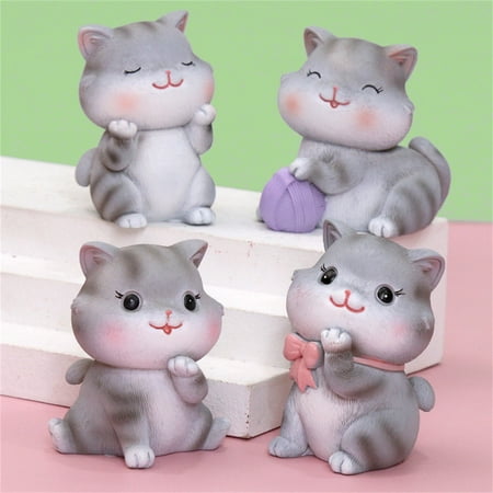 Cheers Adorable Cat Shape Miniature Statue Decor Handmade Cute Resin ...