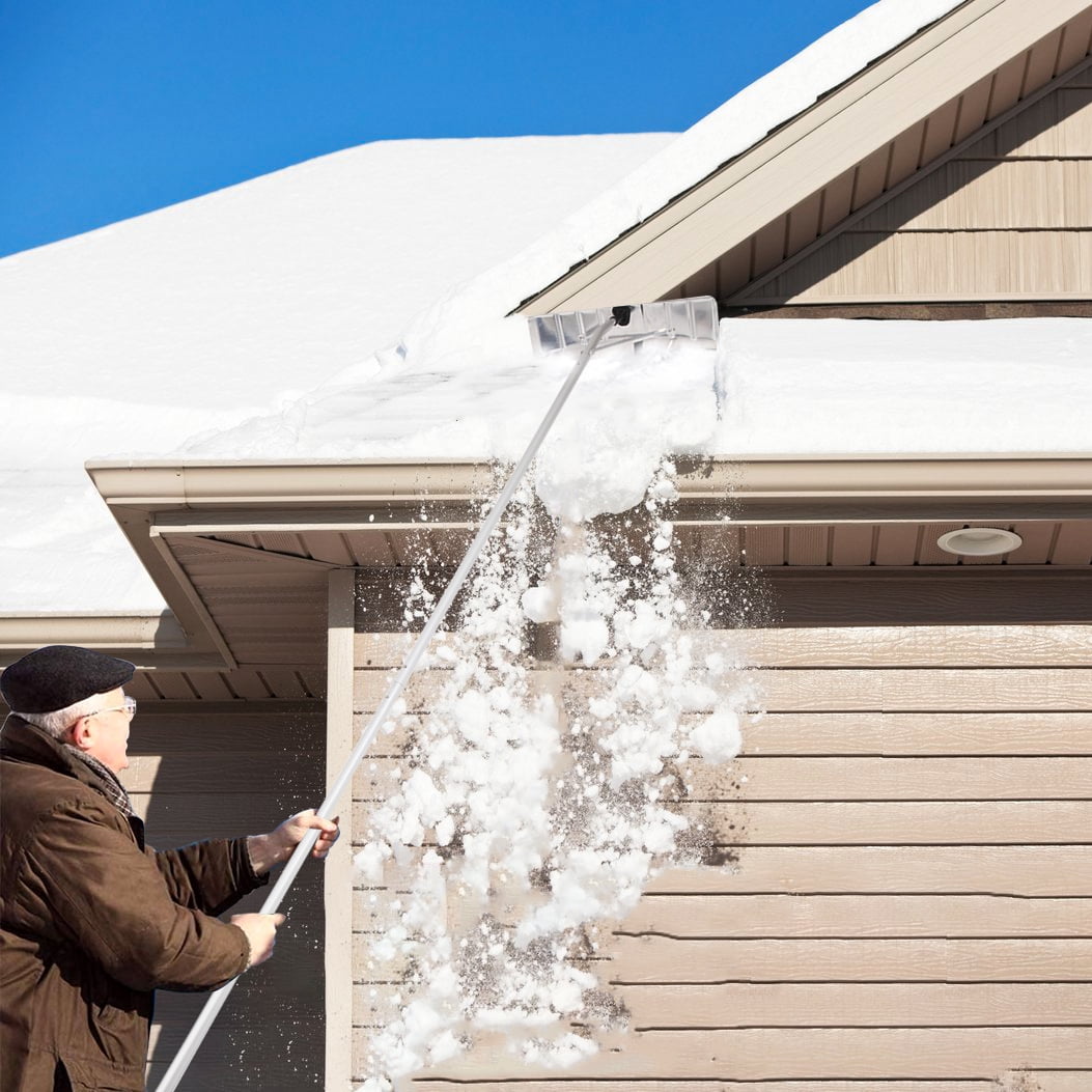 Lightweight Snow Shovel Roof Rake 20FT Extension Poly Blade Adjustable ...