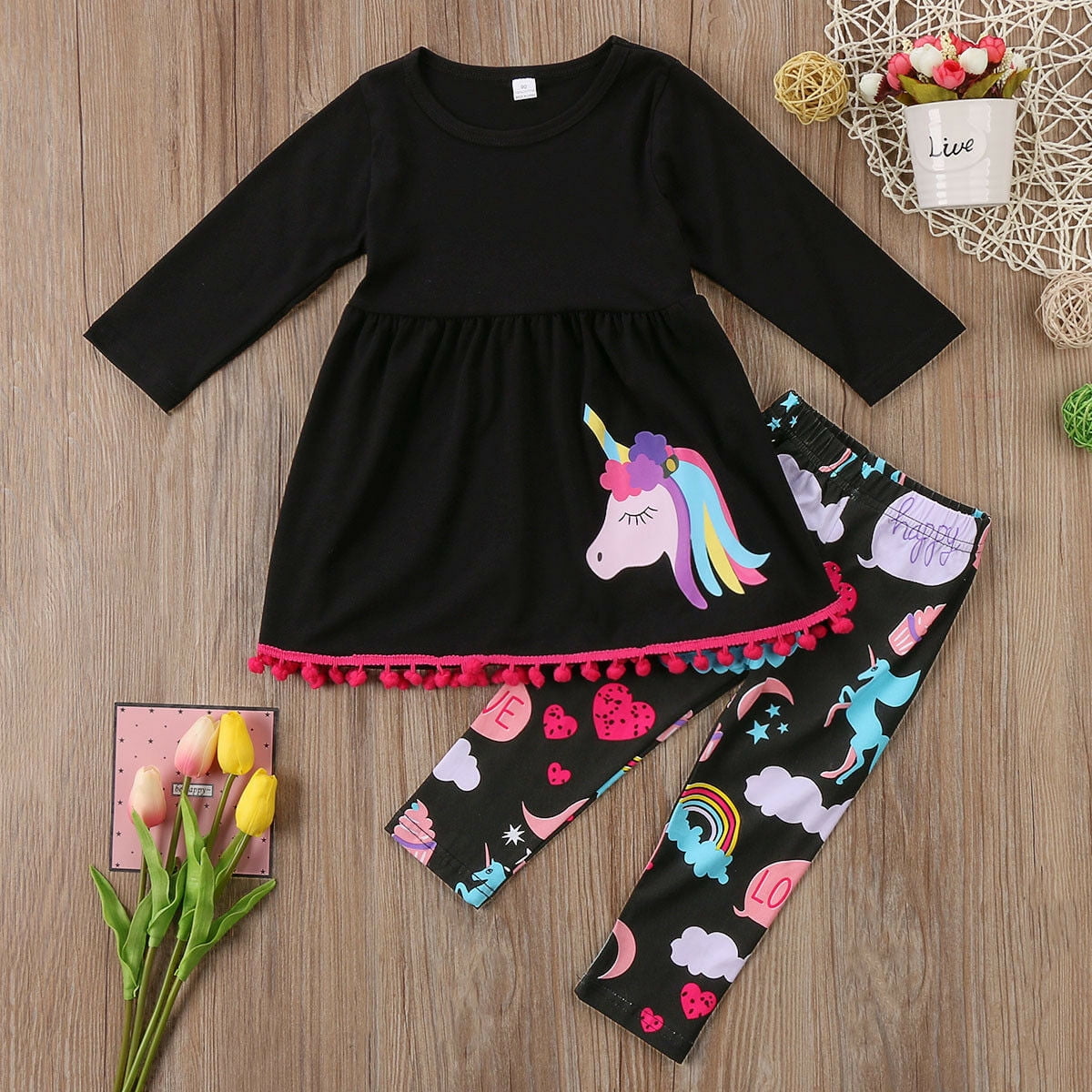 Unicorn Kids Baby Girls Outfits Clothes T-shirt Tops Dress +Long Pants ...