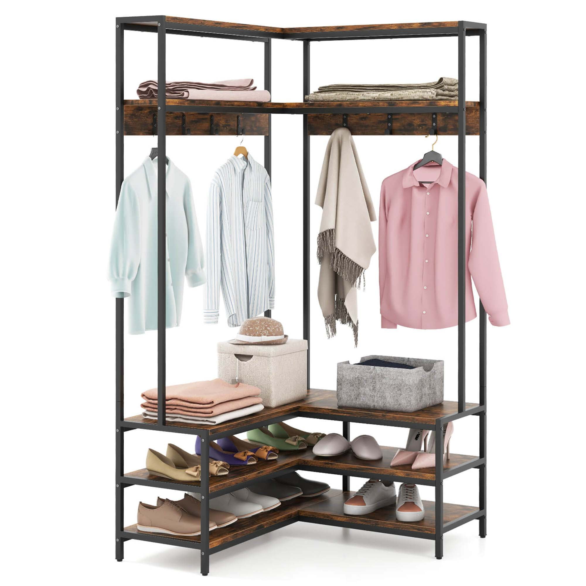 Click here for Costway Corner Garment Rack L-Shaped Clothes Rack... prices