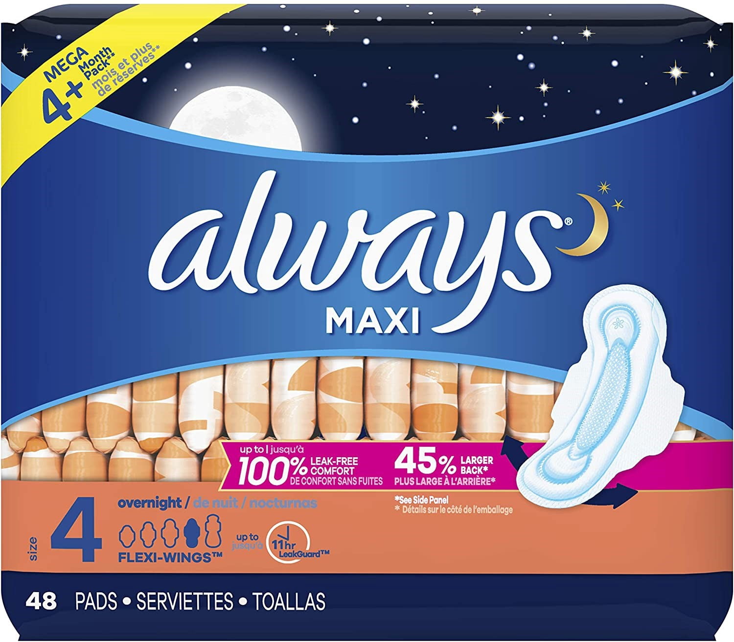 Always Maxi Size 4 Overnight Pads with Flexi-Wings Flexible Wings ...