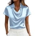 Ashirexll Summer Tops for Women Satin Cowl Neck Blouse Elegant Short ...