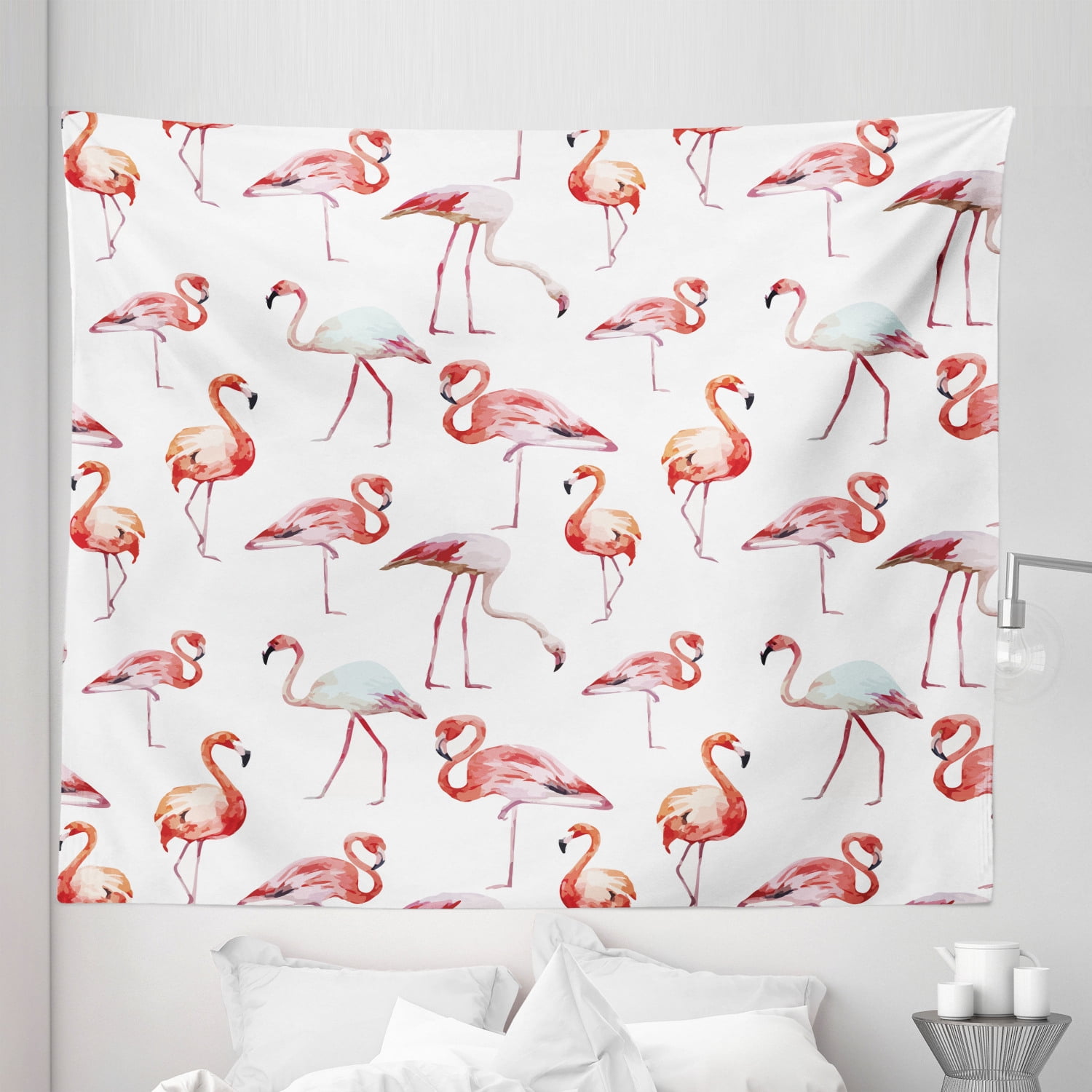 Flamingo Tapestry, Watercolor Repetitive Pattern with Exotic Birds ...