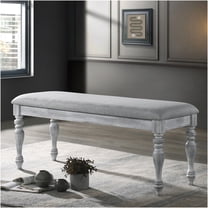 JERFIT Salines Upholstered Turned Leg Dining Bench Rustic White ...