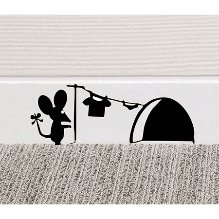 QUETO 2 paires Mouse Hole Wall Art Sticker Washing Vinyl Decal Mice ...