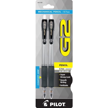 Pilot G2 Mechanical Pencils, 0.7mm HB Lead, Black/Clear Barrels, 2-Pack ...