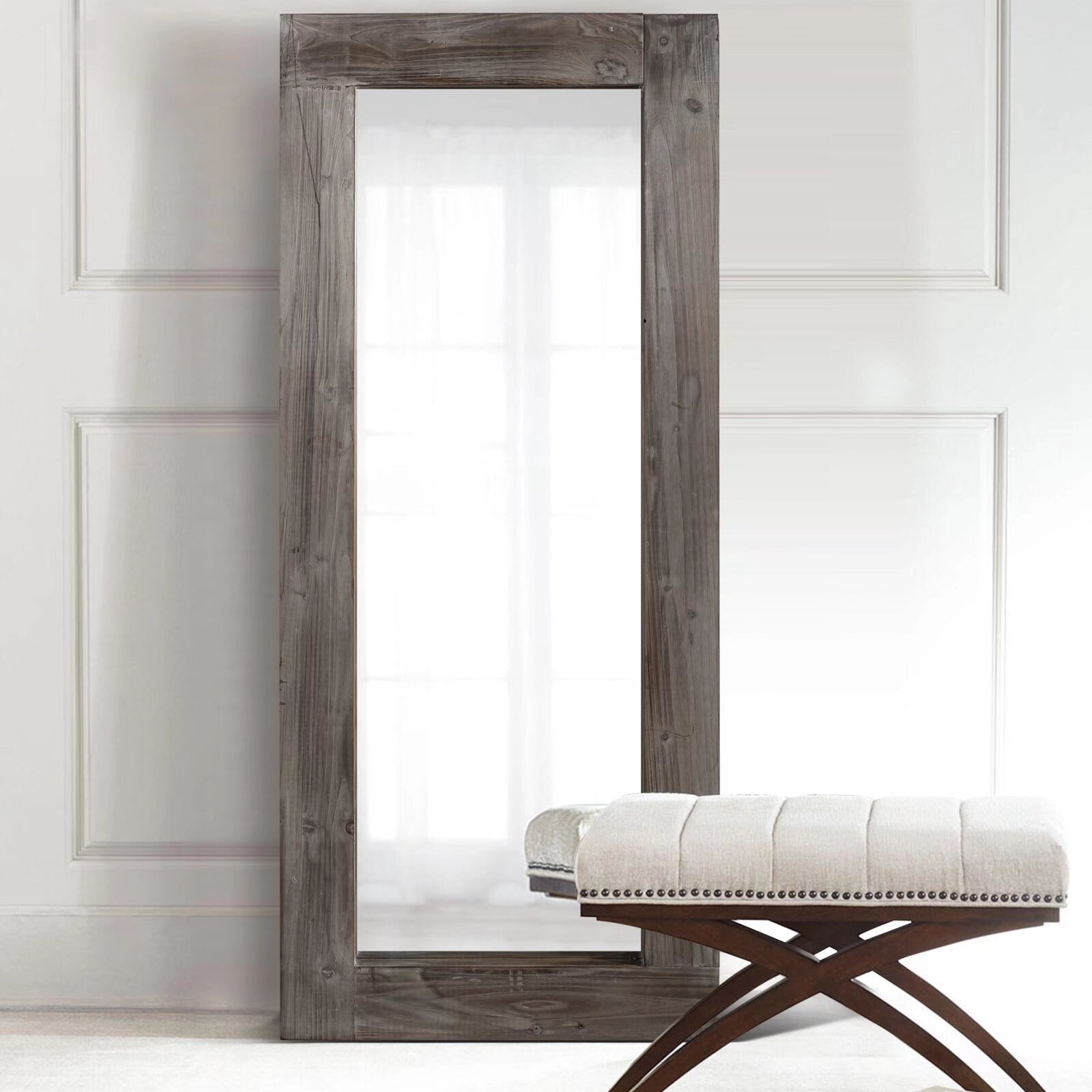American Farmhouse Full-Length Floor Mirror-Hollow Wood Distressed ...