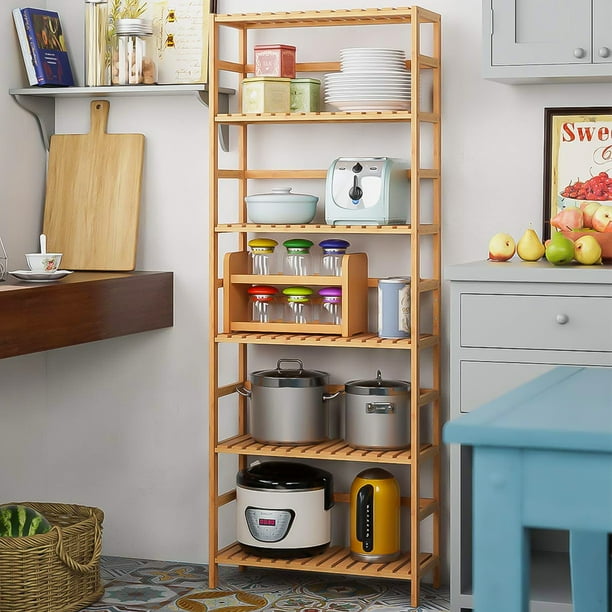 Hommpa 6 Shelf Bamboo Shelving Unit Shelf Organizer Large Storage ...